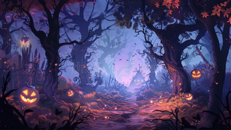 Dark Enchanted Forest Halloween Illustration Stock Illustration ...