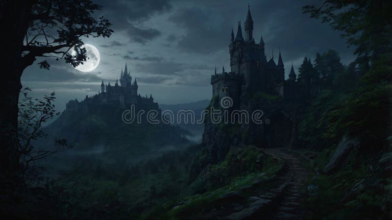 Dark, Enchanted Magical Castle Standing at the Edge of a Jagged Cliff ...