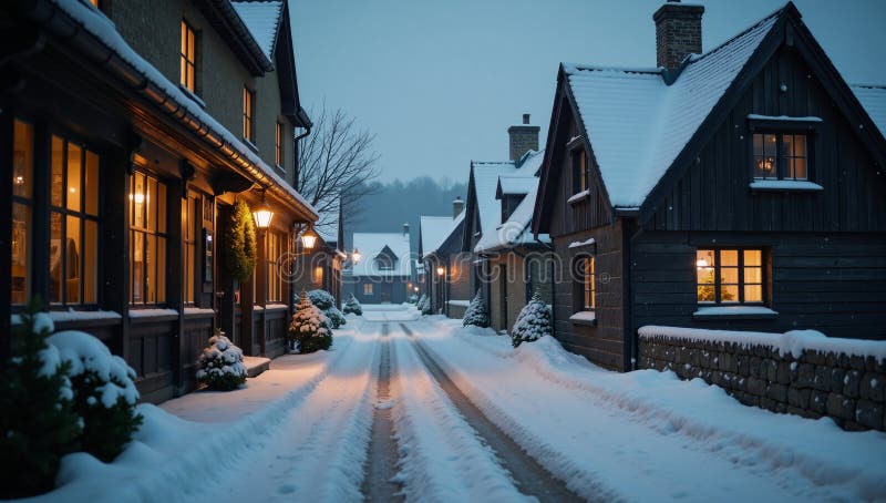 A Dark Enigmatic Winter Village during Christmastime Stock Illustration ...