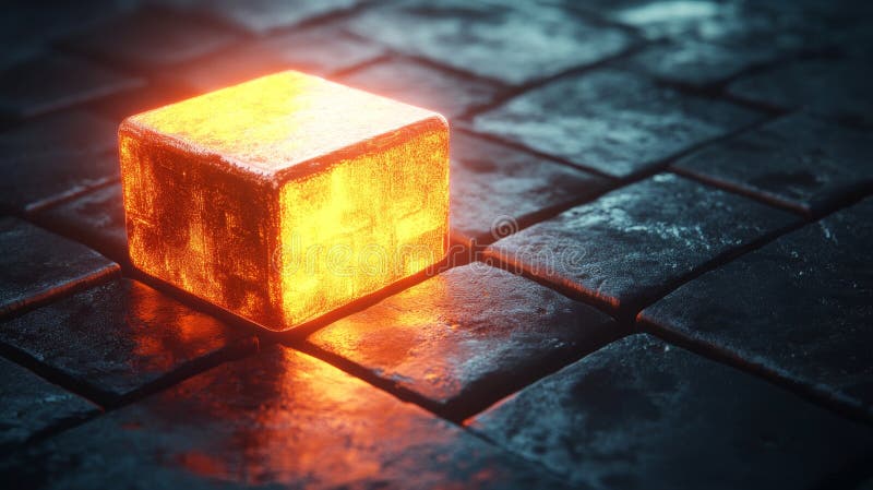In a Dark Environment, a Cube with Sharp Rays Radiating from Its Edges ...