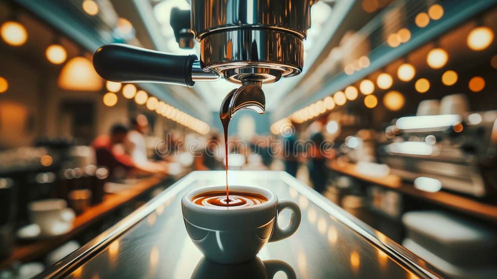 Dark Espresso Gracefully Pouring from a Coffee Machine S Spout into a ...