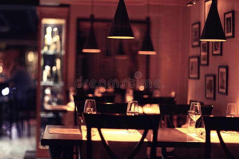 Dark evening in restaurant stock image. Image of food - 59668487