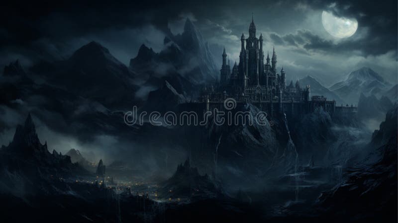 Dark Evil Castle in the Mountains Stock Illustration - Illustration of ...