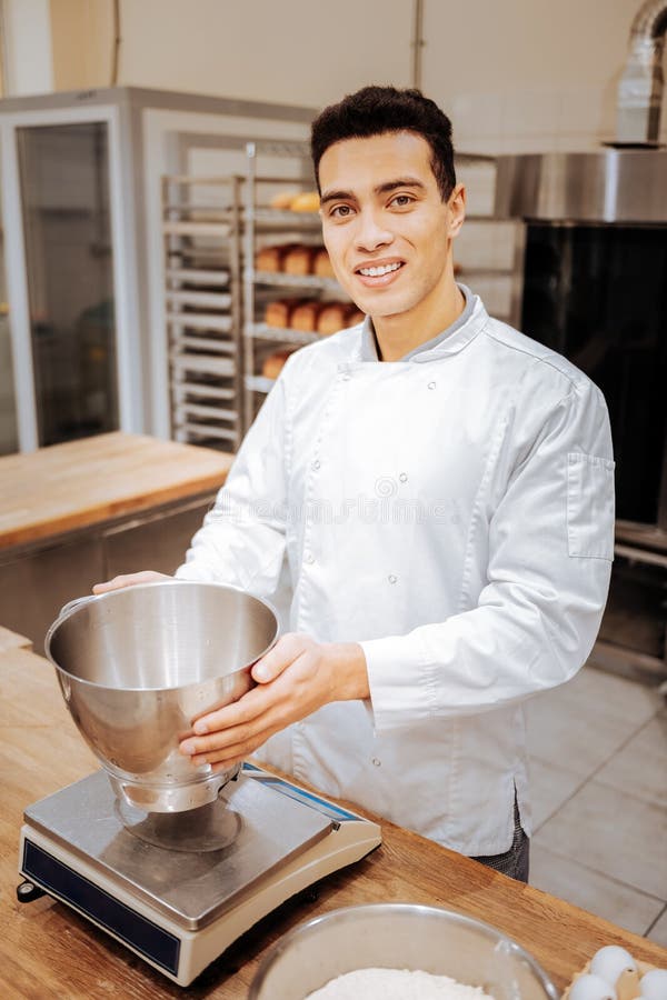 Dark-eyed Baker Using Kitchen Scale while Cooking Bread Stock Image ...