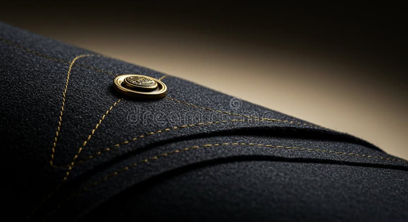 Dark Fabric with Fine Texture and Yellow Stitching, Forming Curved ...