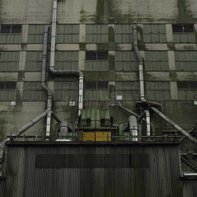 Dark Factory Warehouse Alley with Railroad Tracks Stock Photo - Image ...