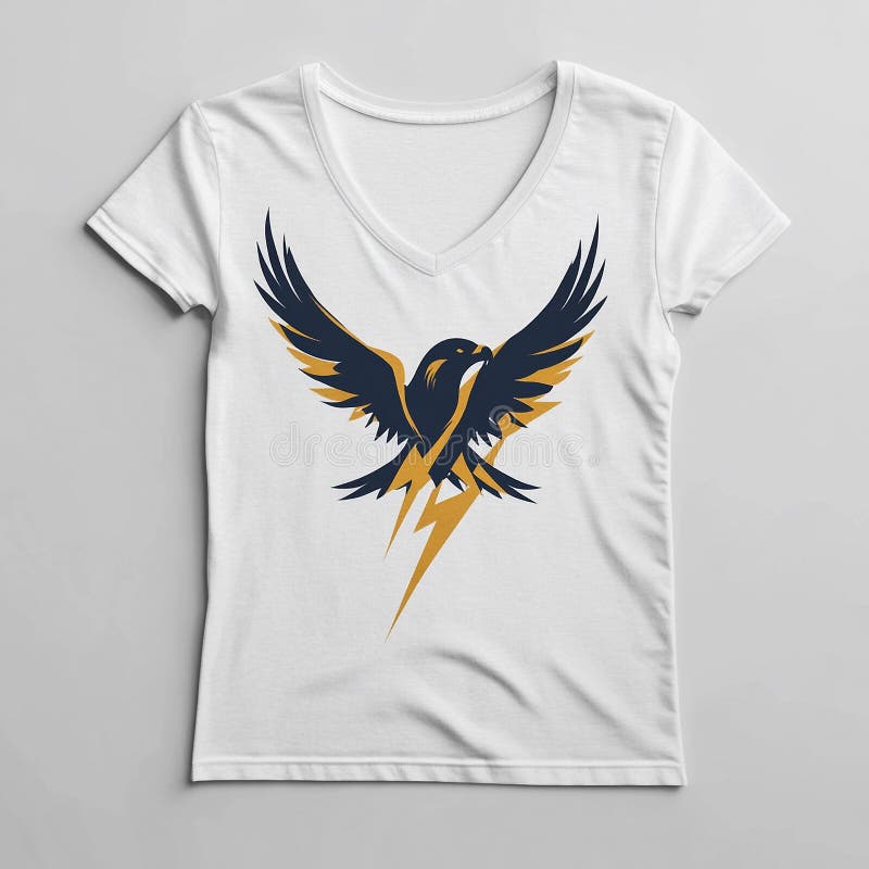 Lightning Bolt Falcon Graphic on a Clean White V-neck Shirt, Expressing ...