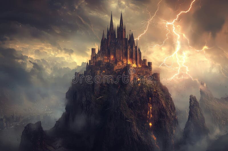 A Dark Fantasy Castle with a Sepia Theme, Created with Generative AI Stock Illustration ...