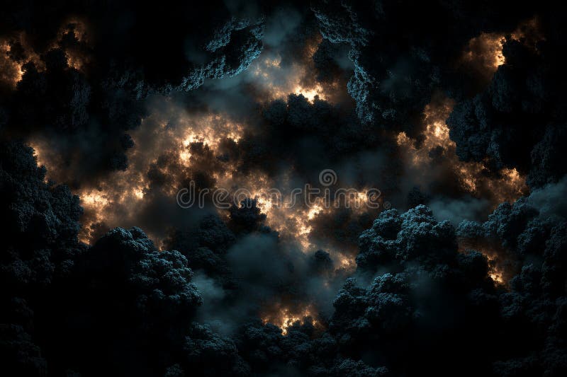 Dark Fantasy Cloudscape Glowing Orange Abstract Background Digital Art ...