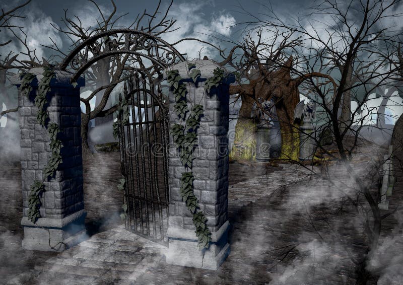 A Dark Fantasy Forest Full of Mist. Stock Illustration - Illustration ...