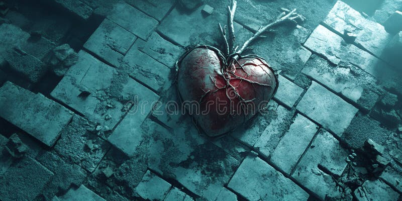 Dark Fantasy Heart Artwork Stone Heart with Roots on Broken Pavement ...