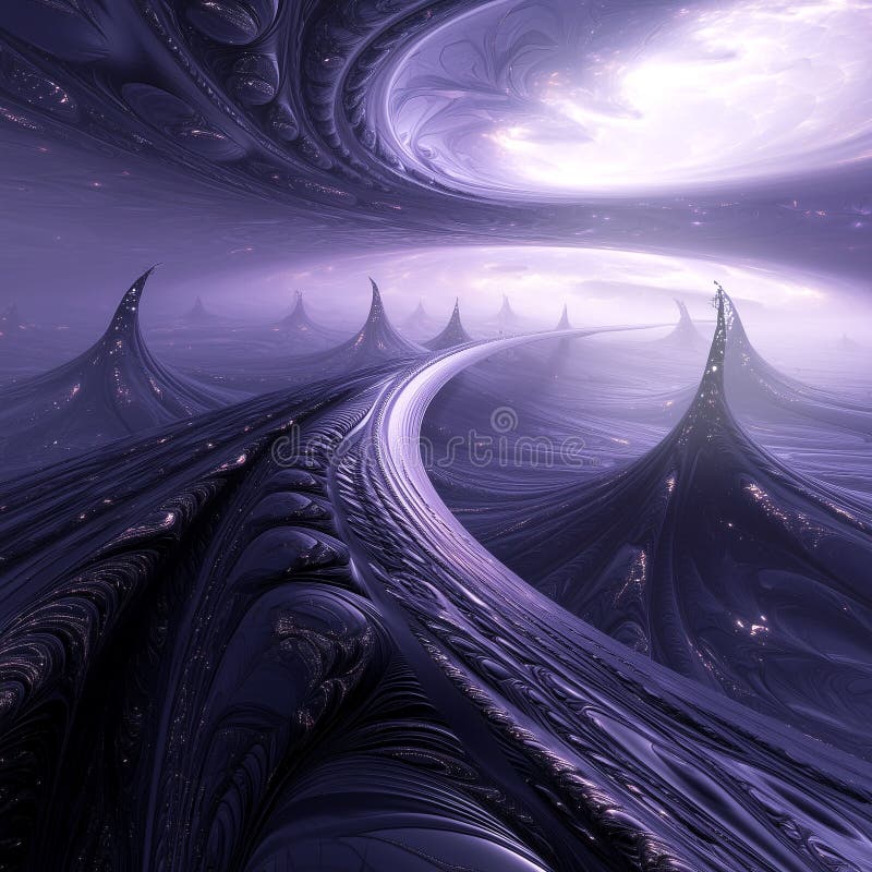 Dark Fantasy Landscape with Glowing Purple Sky. Stock Illustration ...