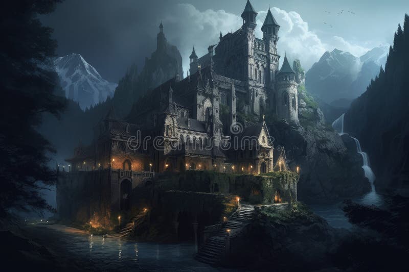 Dark Fantasy Monastery Skyline. Generate Ai Stock Illustration ...