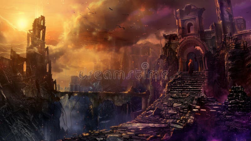 Dark Fantasy, Ruins of Medieval Castle with Storm Clouds Stock Photo ...