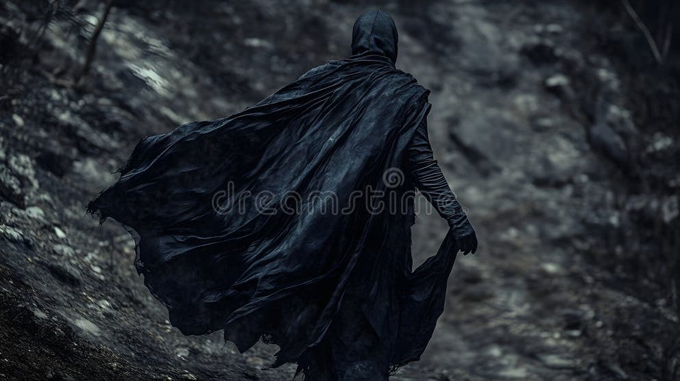 Dark Figure in a Flowing Cloak Stock Illustration - Illustration of ...