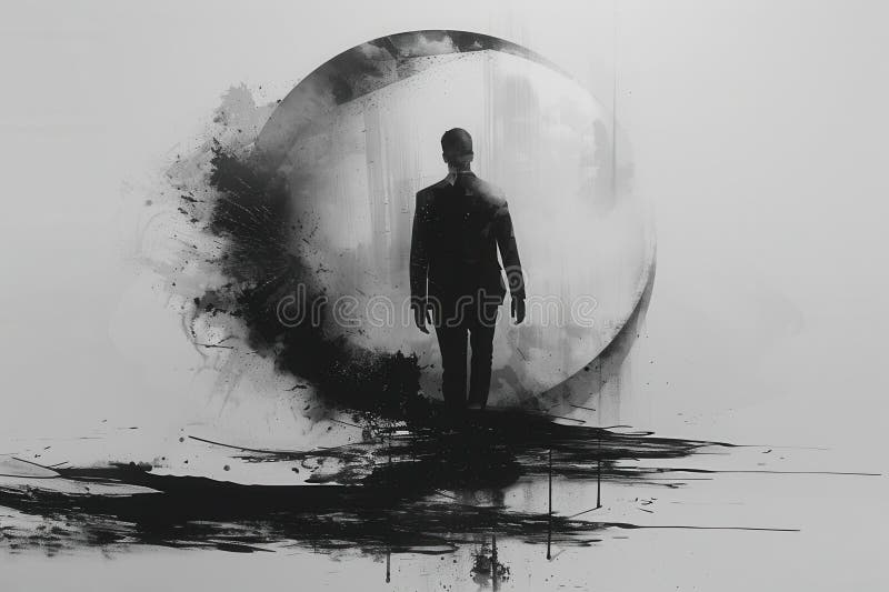 The Dark Figure of a Man Walking Towards a Large, Glowing Moon Stock ...