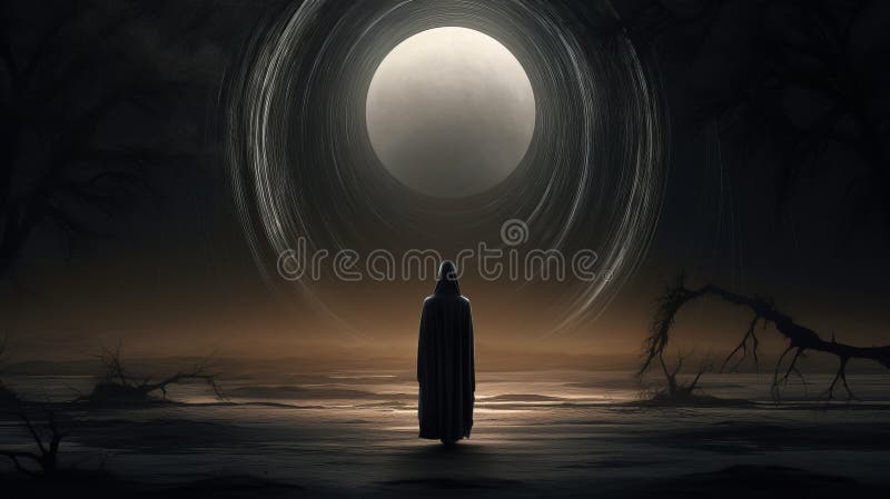 A Dark Figure Standing in Front of a Full Moon Stock Image - Image of ...