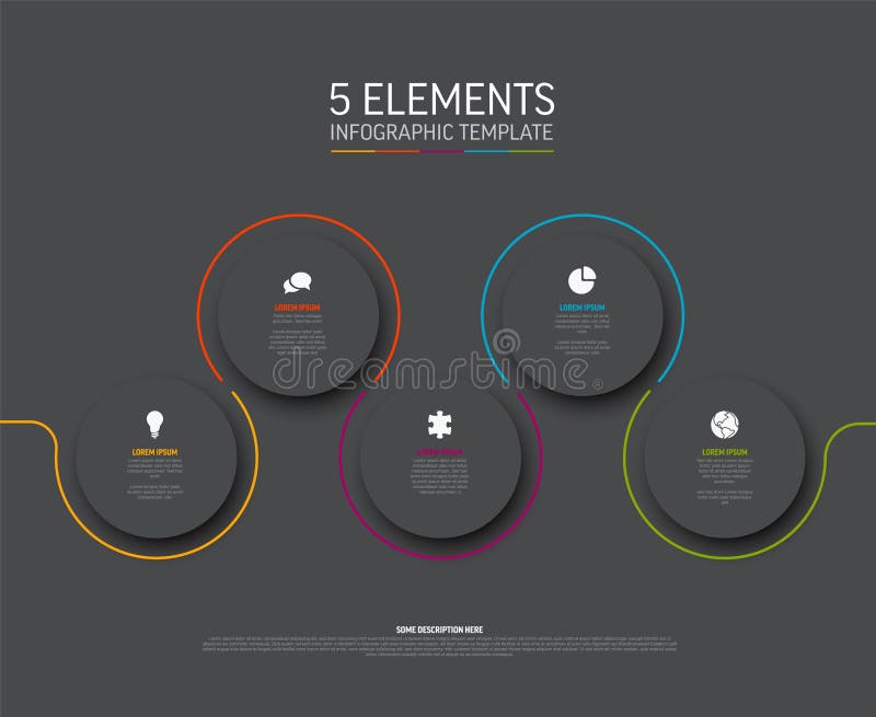 Dark Five White Circle Steps Template with Colorful Borders Icons and ...