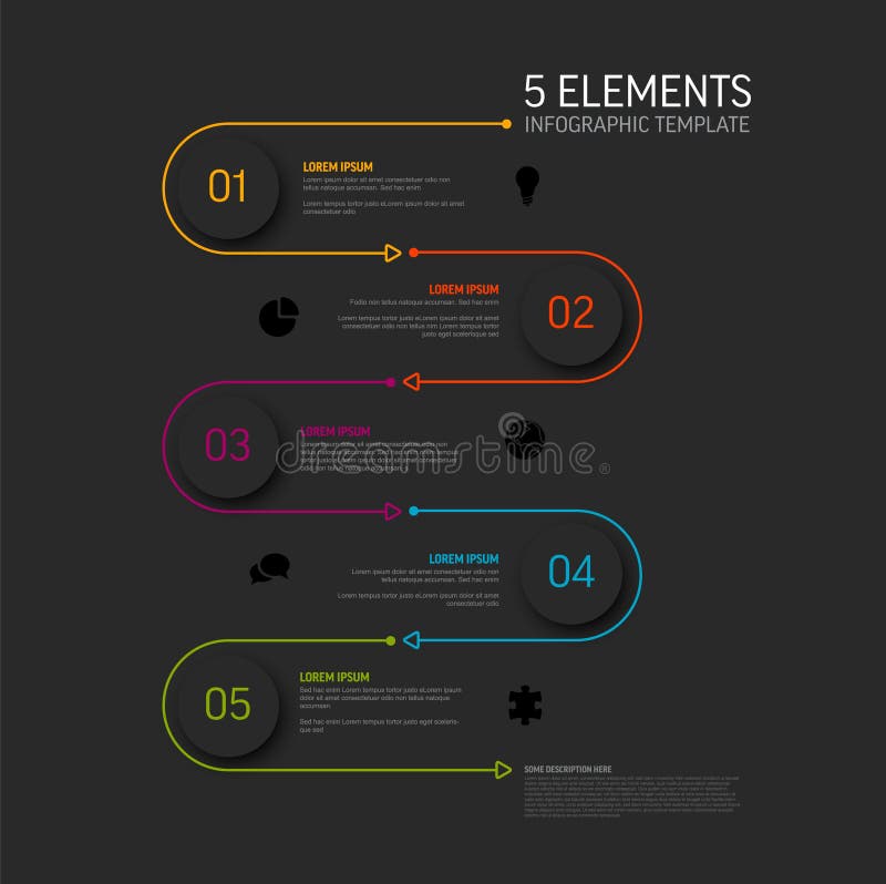 Dark Five White Circle Steps Template with Colorful Borders Icons and ...