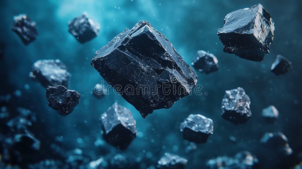 Dark, Floating Cubes in a Deep Blue Space Stock Illustration ...