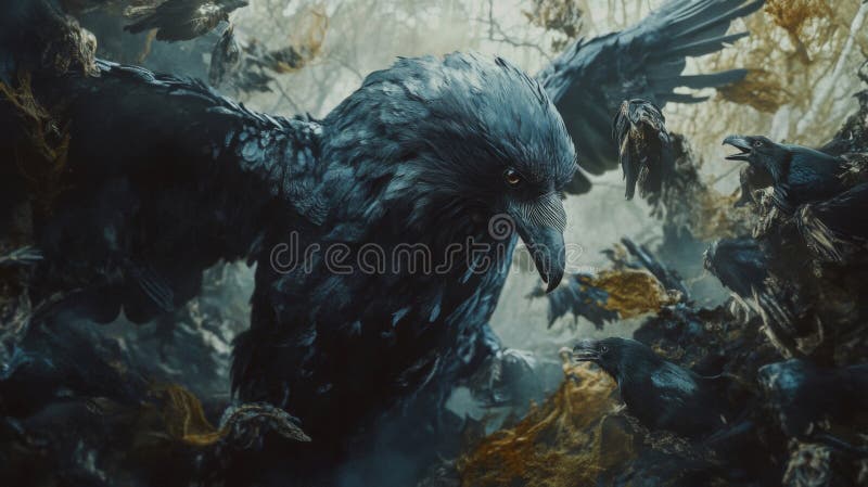 Dark Flock of Ravens in Flight, Dramatic Lighting, Gothic Atmosphere ...