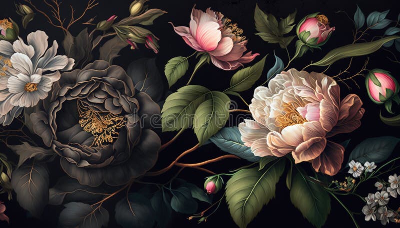 Dark Floral Decoupage Pattern, Generative AI Stock Illustration ...