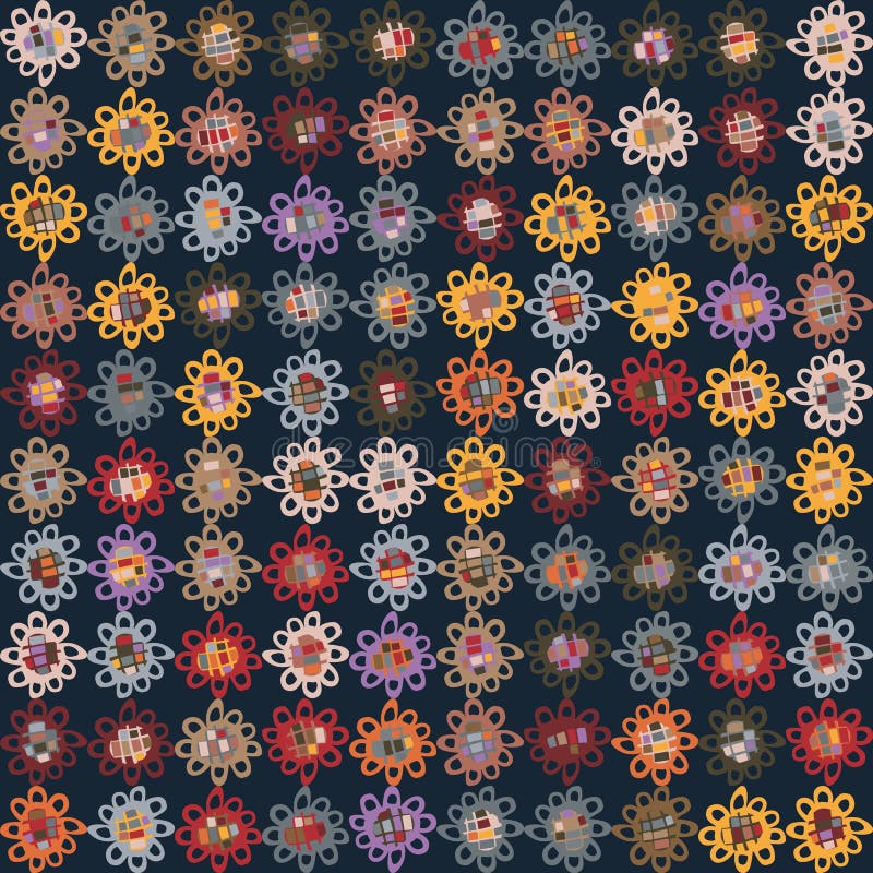 Dark Floral Doodle Daisy Vector Texture. Boho Flower Grid Seamless ...
