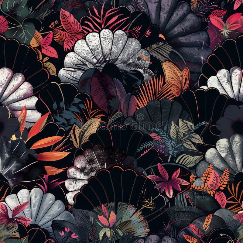 Dark Floral Elegance: Exotic Botanical Patterns Wallpaper Design Stock ...