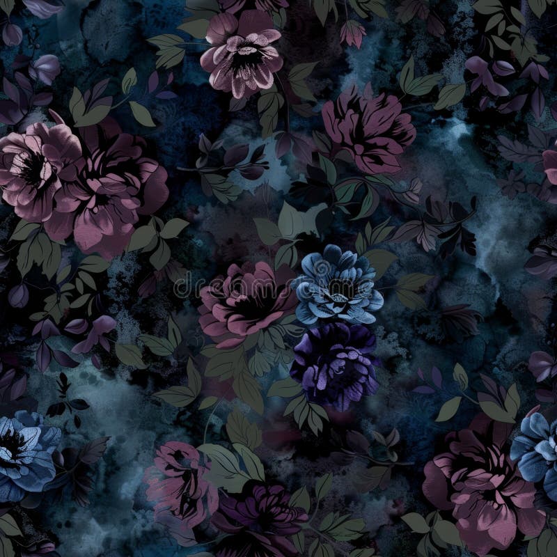 Dark Floral Pattern Background with Elegant Blooms Stock Image - Image of textured, decor: 325068417