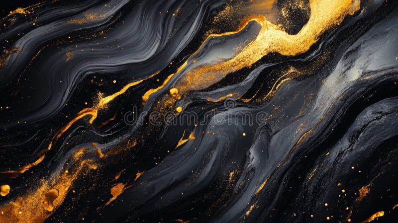 A Dark Fluid Texture Background, Featuring Waves of Oil with Golden ...