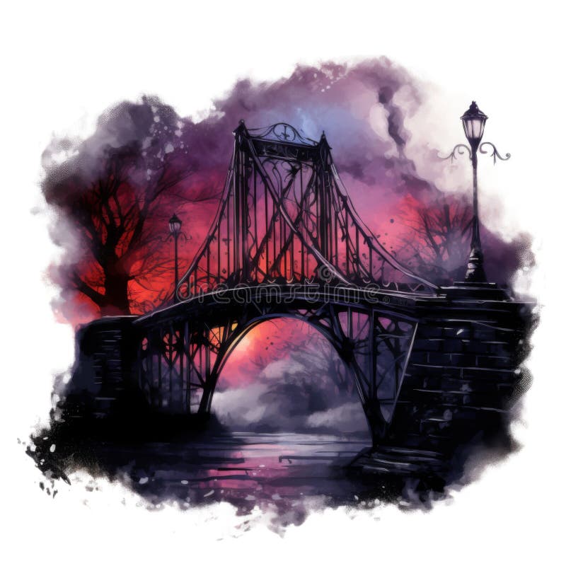 A Dark and Foggy Bridge Crossing a River at Dusk Stock Photo ...