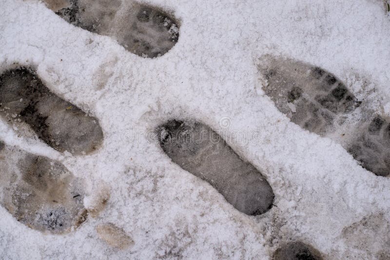 Dark Footprints in White Snow Stock Image - Image of weather, snowy ...