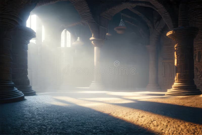 A Dark and Foreboding Dungeon with Cloisters and Pillars Looming in the ...