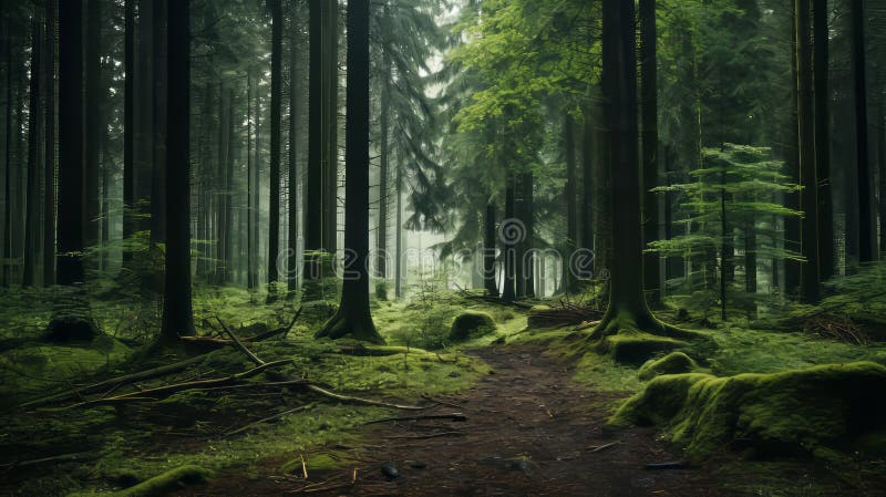 Enchanting Dark Green Forest Trail: Detailed Atmospheric Portraits ...
