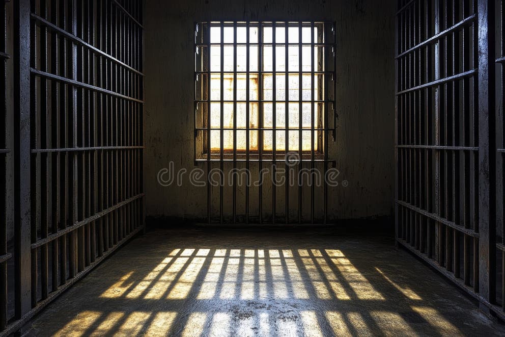 Dark and Foreboding Prison Cell with Dim Lighting and Iron Bars Stock Illustration ...