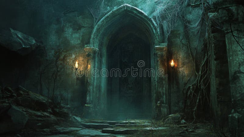 Dark and Foreboding Stone Archway Entrance Stock Illustration ...