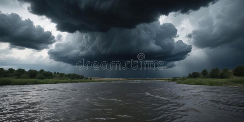 Missouri River Under Foreboding Skies - Generative AI Stock Photo ...