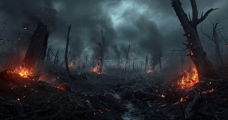 Dark Forest Ablaze with Fire Stock Illustration - Illustration of ...