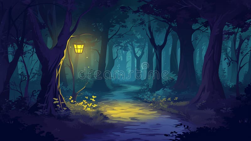 Dark Forest Cartoon Illustration, Moonlight Illuminates the Beautiful ...
