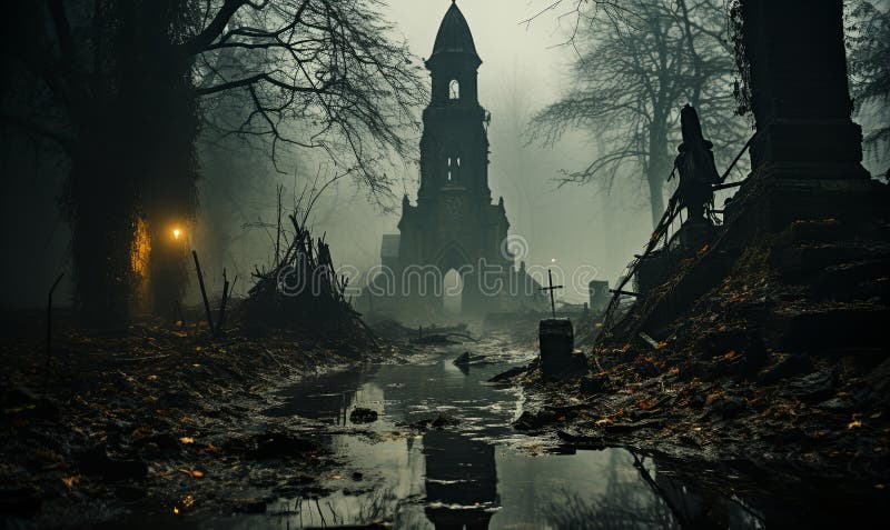Dark Forest with Clock Tower Stock Image - Image of clock, mysterious ...