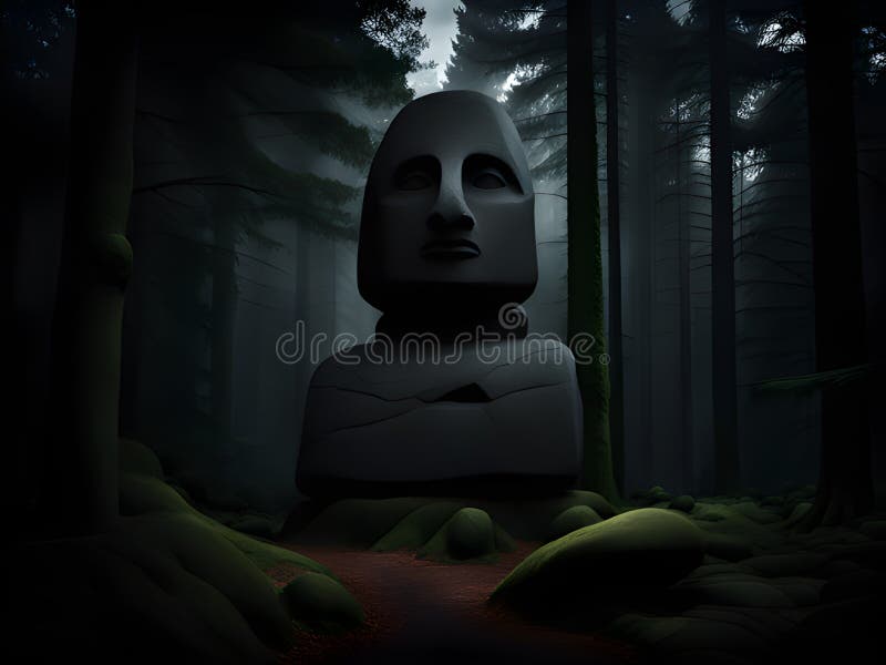 Dark Forest with a Evil Stone Statue in the Mountains Stock ...
