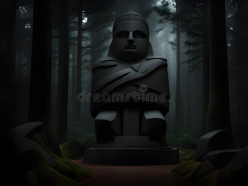Dark Forest with a Evil Stone Statue in the Mountains Stock ...