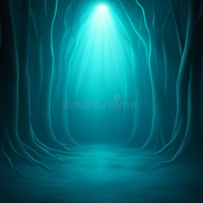 Mysterious Forest Illuminated by Ethereal Light from Above Stock ...