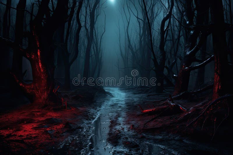 Dark Forest with Fog and a Path, 3d Rendering. Computer Digital Drawing Stock Illustration ...