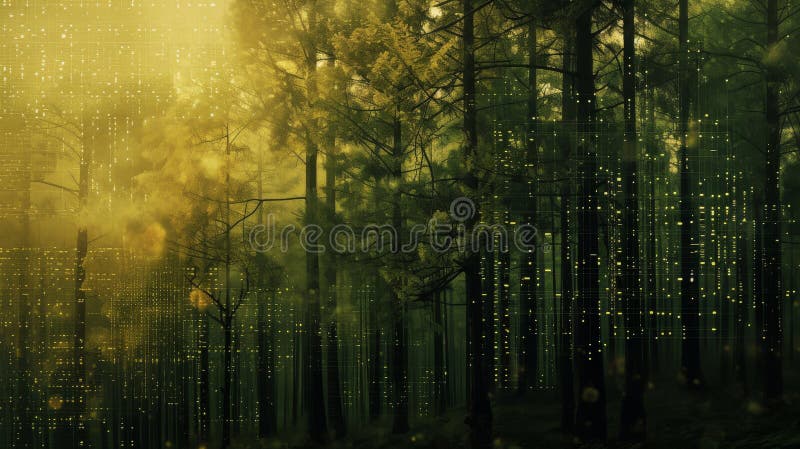 Dark Forest with Glowing Data Matrix in a Surreal Atmosphere Stock ...