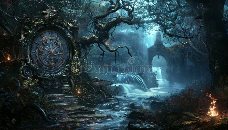 A Dark Forest with a Large Clock Tower in the Middle by AI Generated ...