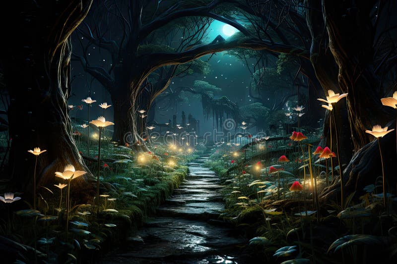 A Dark Forest with Lots of Lights on it Stock Illustration ...