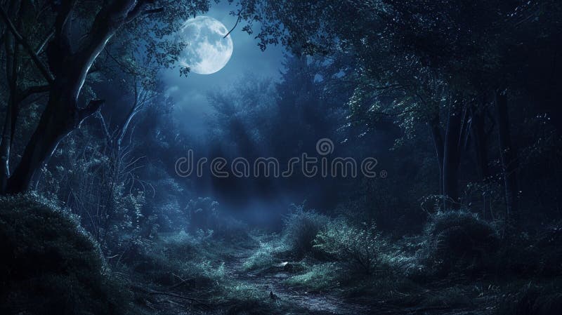 Dark Forest, Moonlight Illuminates the Beautiful Forest . Generative Ai ...