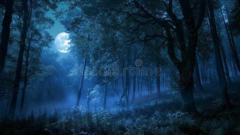 Dark Forest, Moonlight Illuminates the Beautiful Forest . Generative Ai ...
