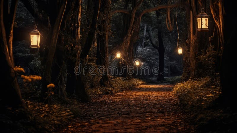 Path in the Middle of a Forest at Night Stock Illustration ...